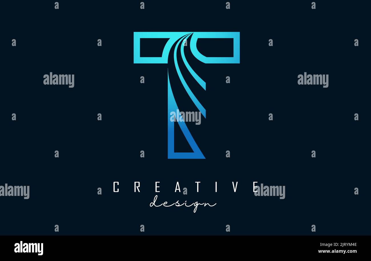 Outline Creative letter T logo with leading lines and road concept ...