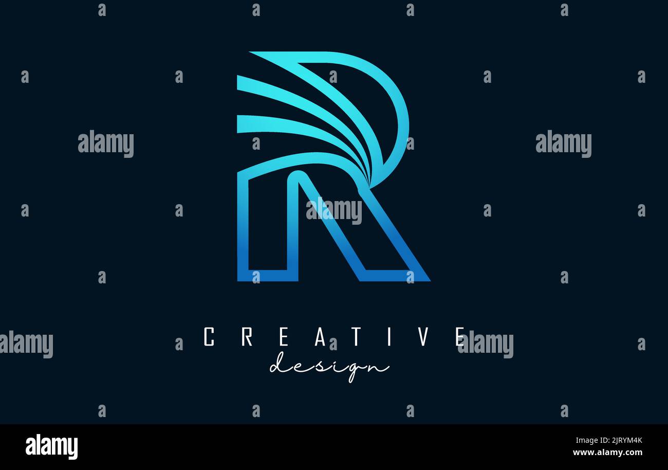 Outline Creative letter R logo with leading lines and road concept ...