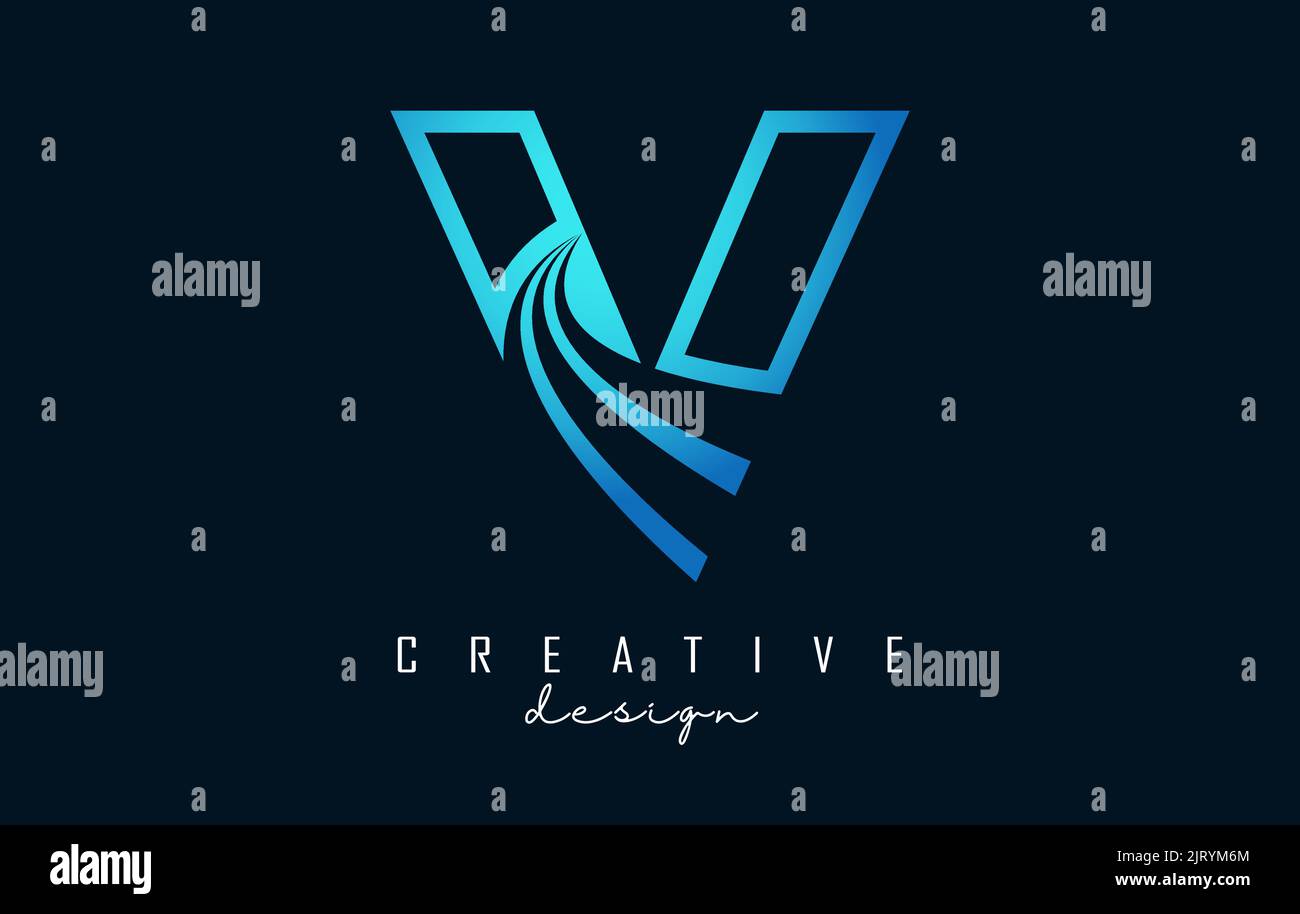 Outline Creative letter V logo with leading lines and road concept ...