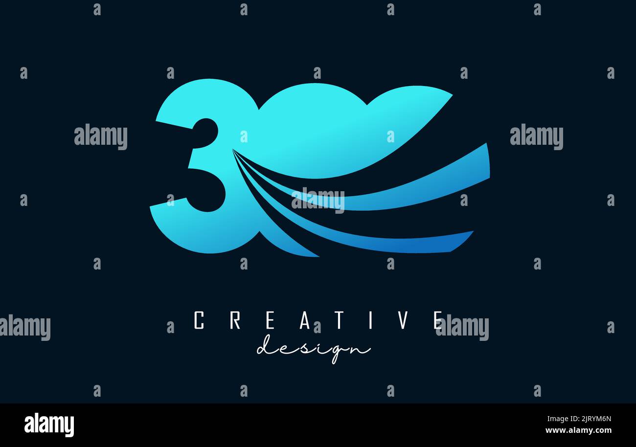 Creative number 300 logo with leading lines and road concept design ...