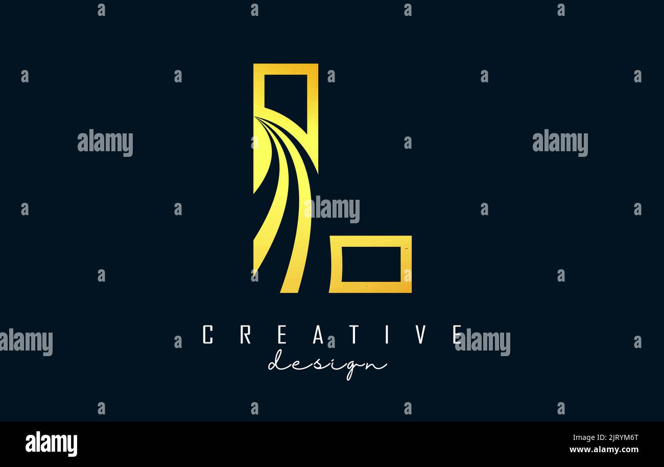 Golden Outline Creative letter L logo with leading lines and road ...
