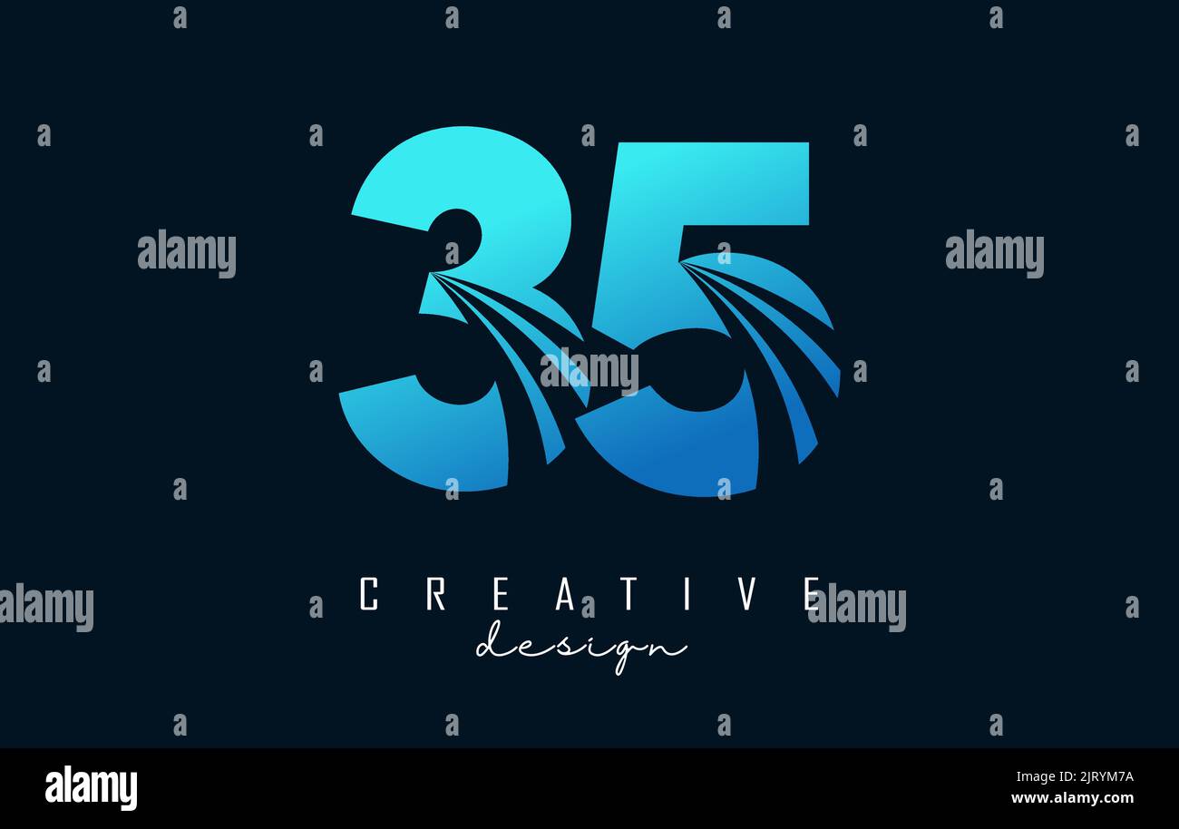 Creative number 35 3 5 logo with leading lines and road concept design ...