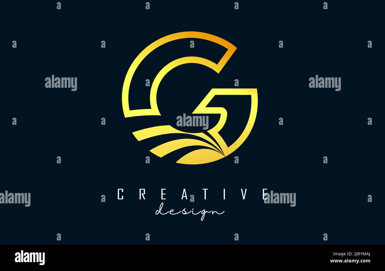 Golden Outline Creative letter G logo with leading lines and road ...