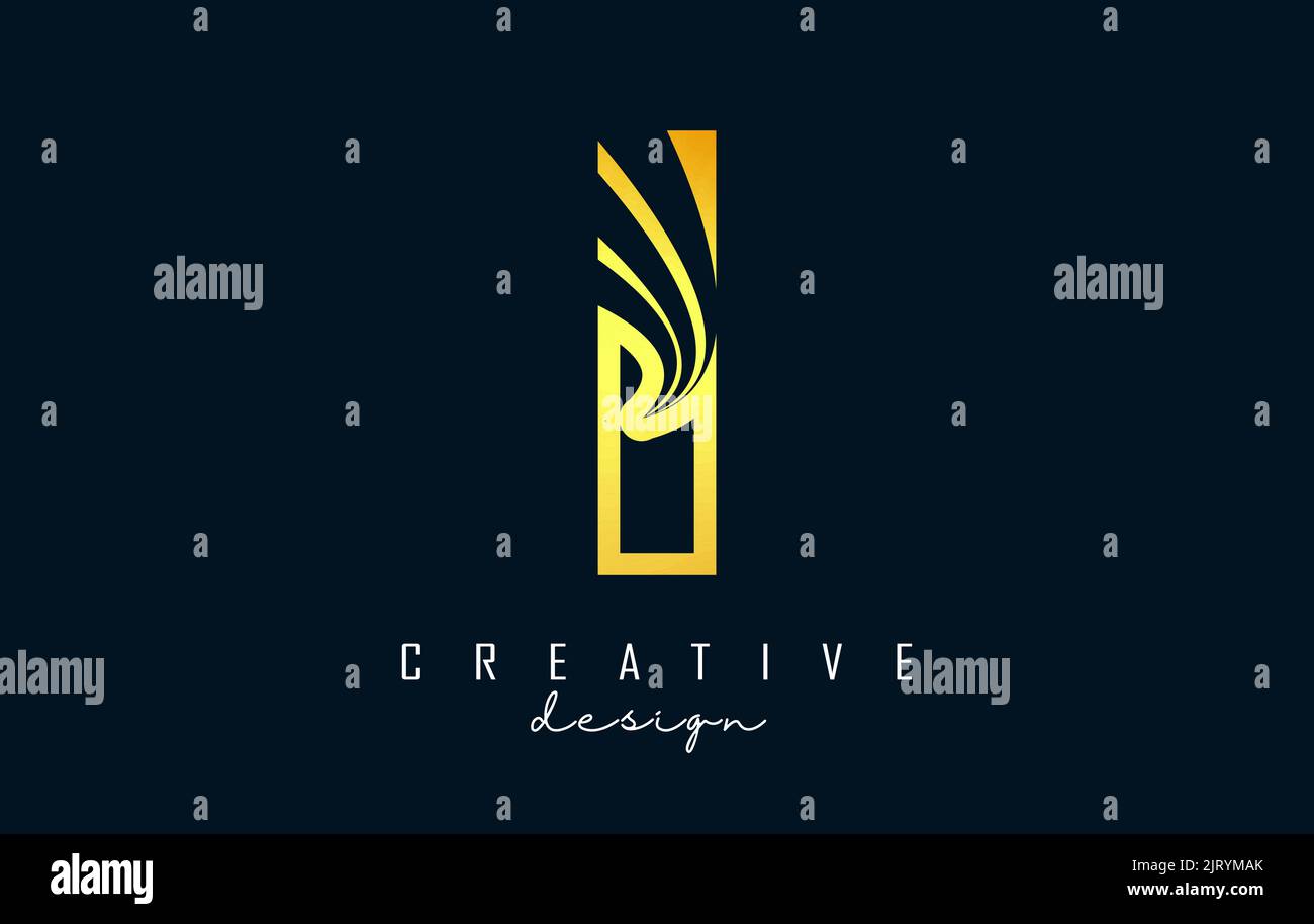 Golden Outline Creative letter i logo with leading lines and road ...