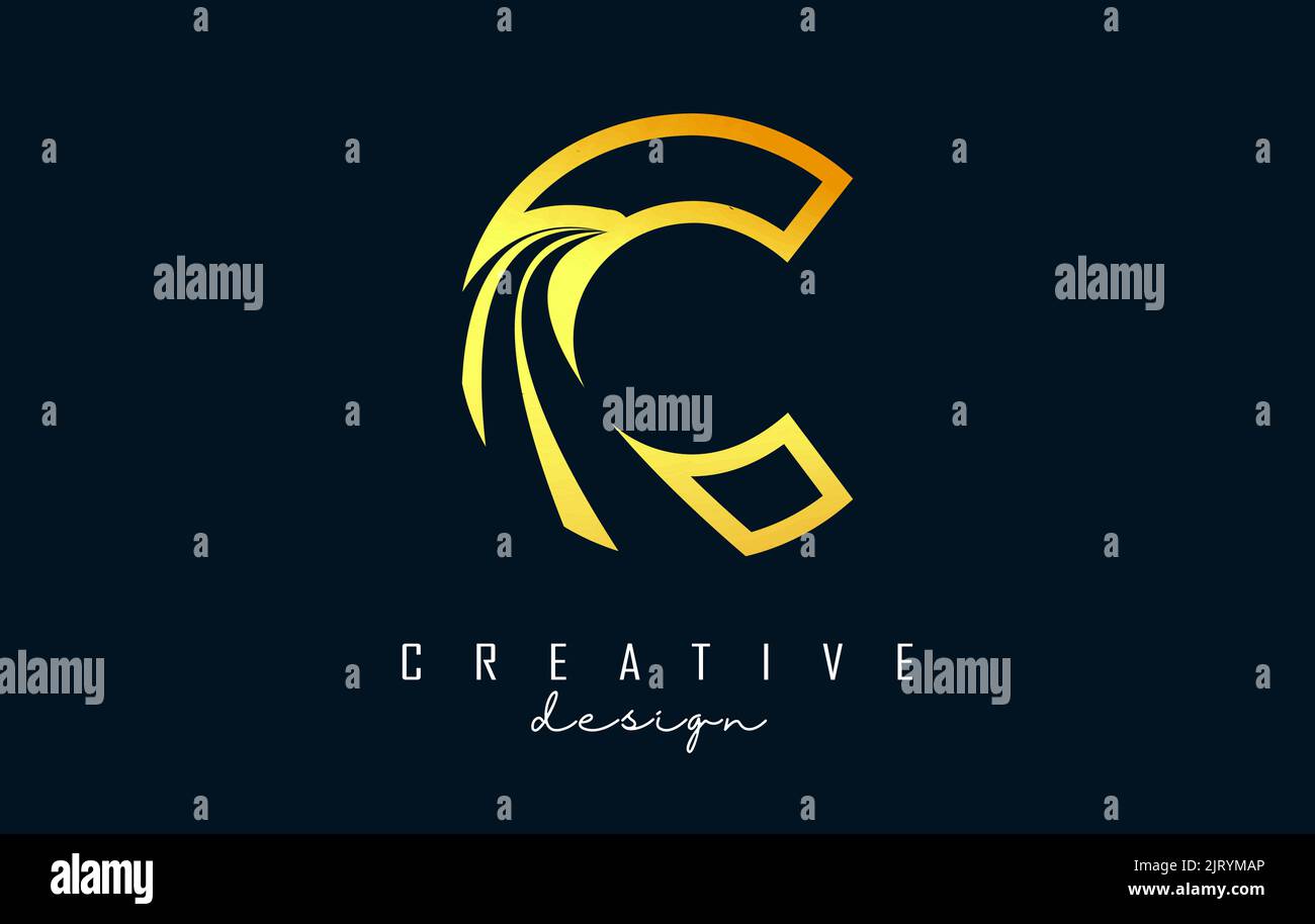 Golden Outline Creative letter C logo with leading lines and road ...