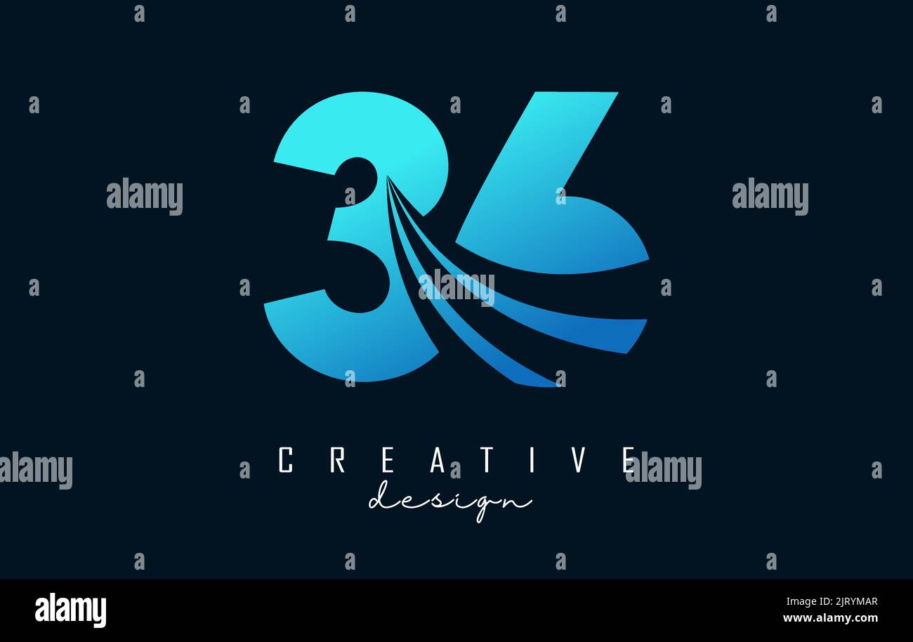Creative number 36 3 6 logo with leading lines and road concept design ...