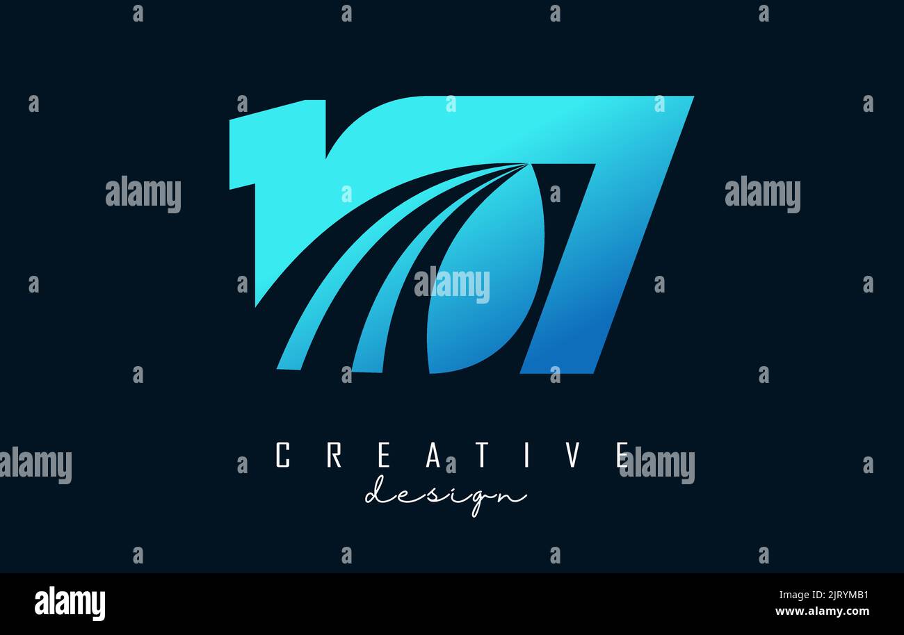 Creative number 107 logo with leading lines and road concept design ...