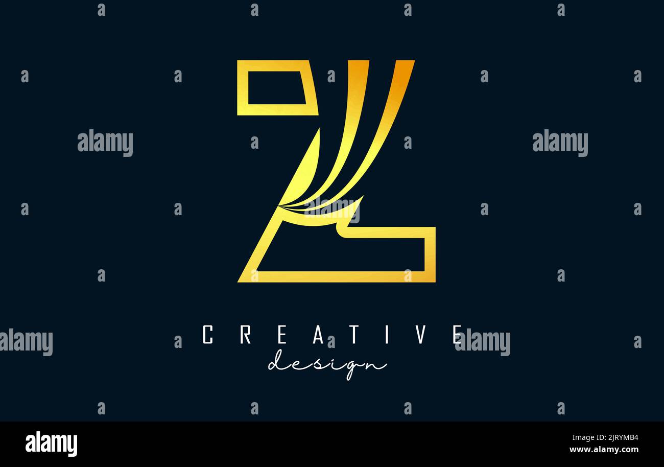 Golden Outline Creative letter Z logo with leading lines and road ...
