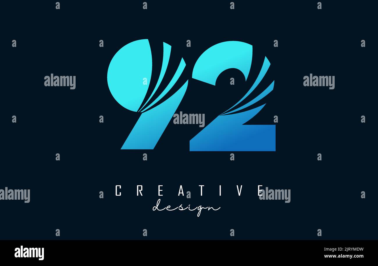 Creative number 92 9 2 logo with leading lines and road concept design ...