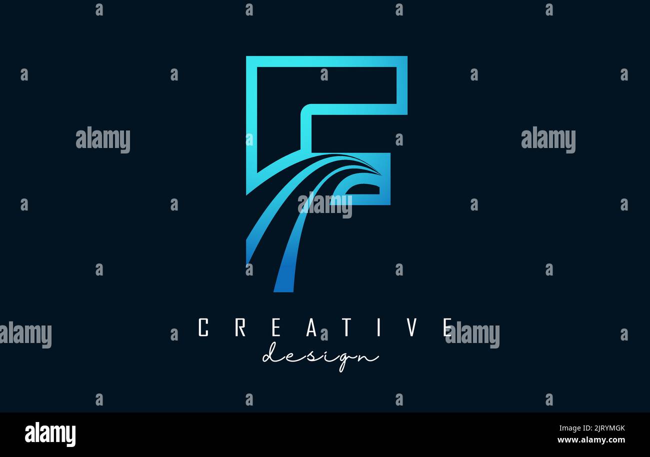 Outline Creative letter F logo with leading lines and road concept ...