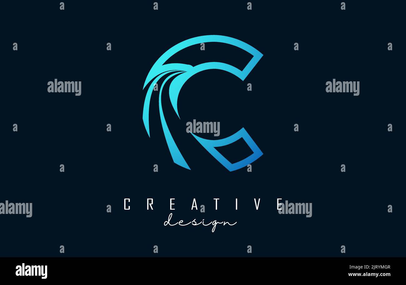 Outline Creative letter C logo with leading lines and road concept ...