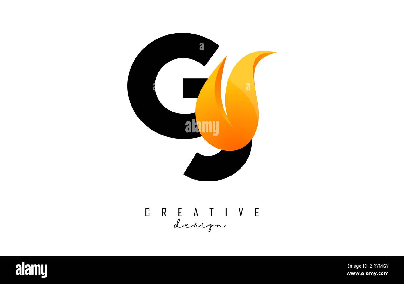 Vector illustration of abstract letters GJ g j with fire flames and ...