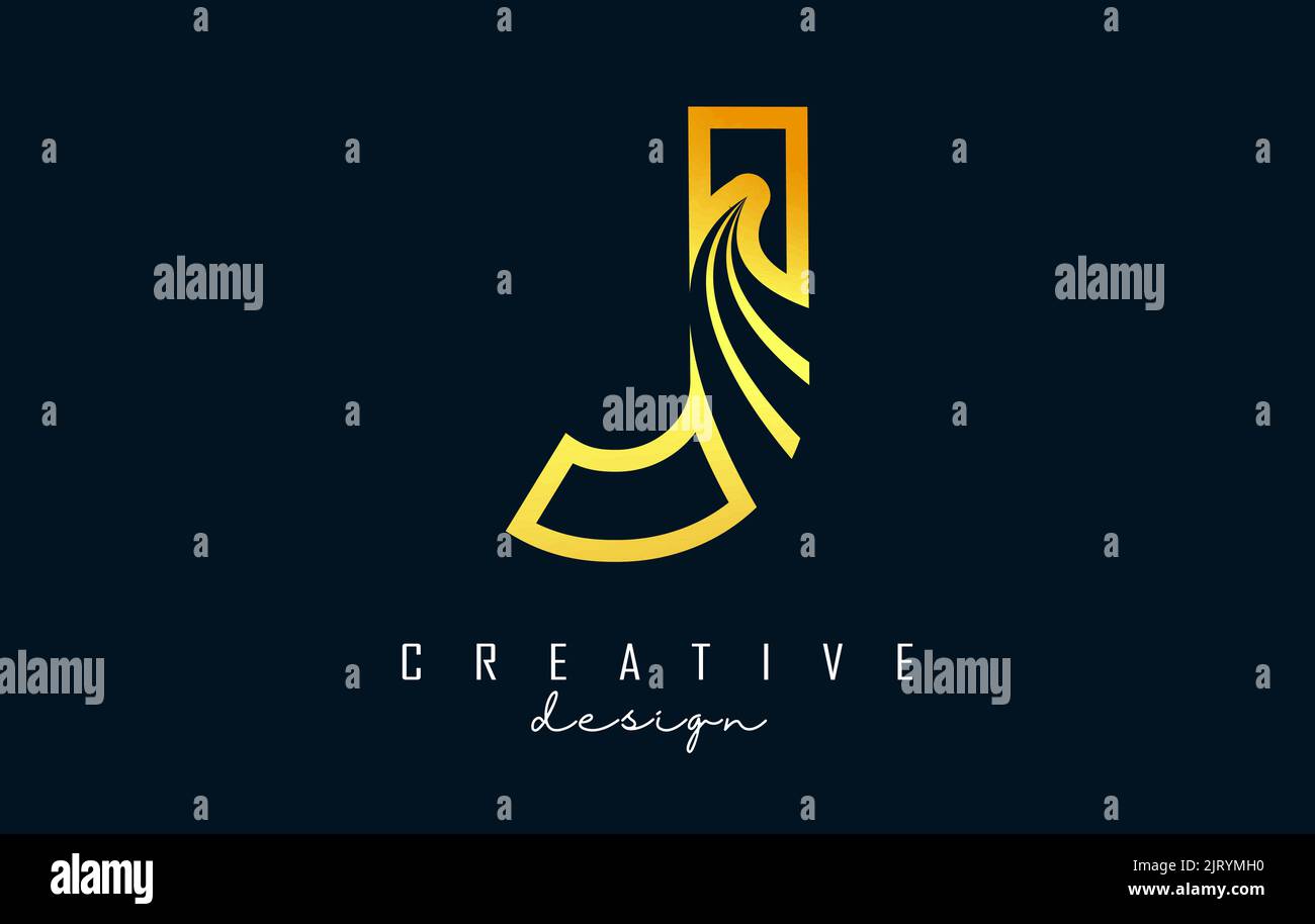 Golden Outline Creative letter J logo with leading lines and road ...