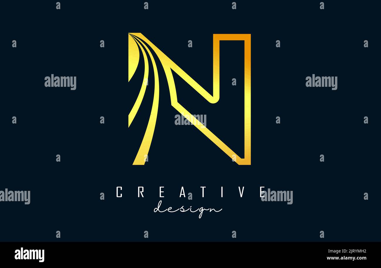 Golden Outline Creative letter N logo with leading lines and road ...