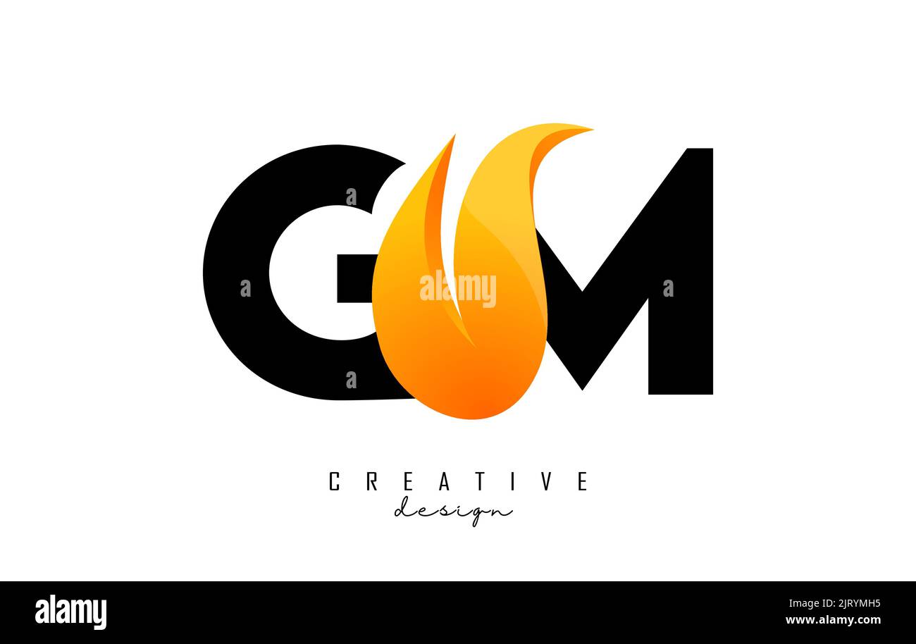 Vector illustration of abstract letters GM g m with fire flames and ...