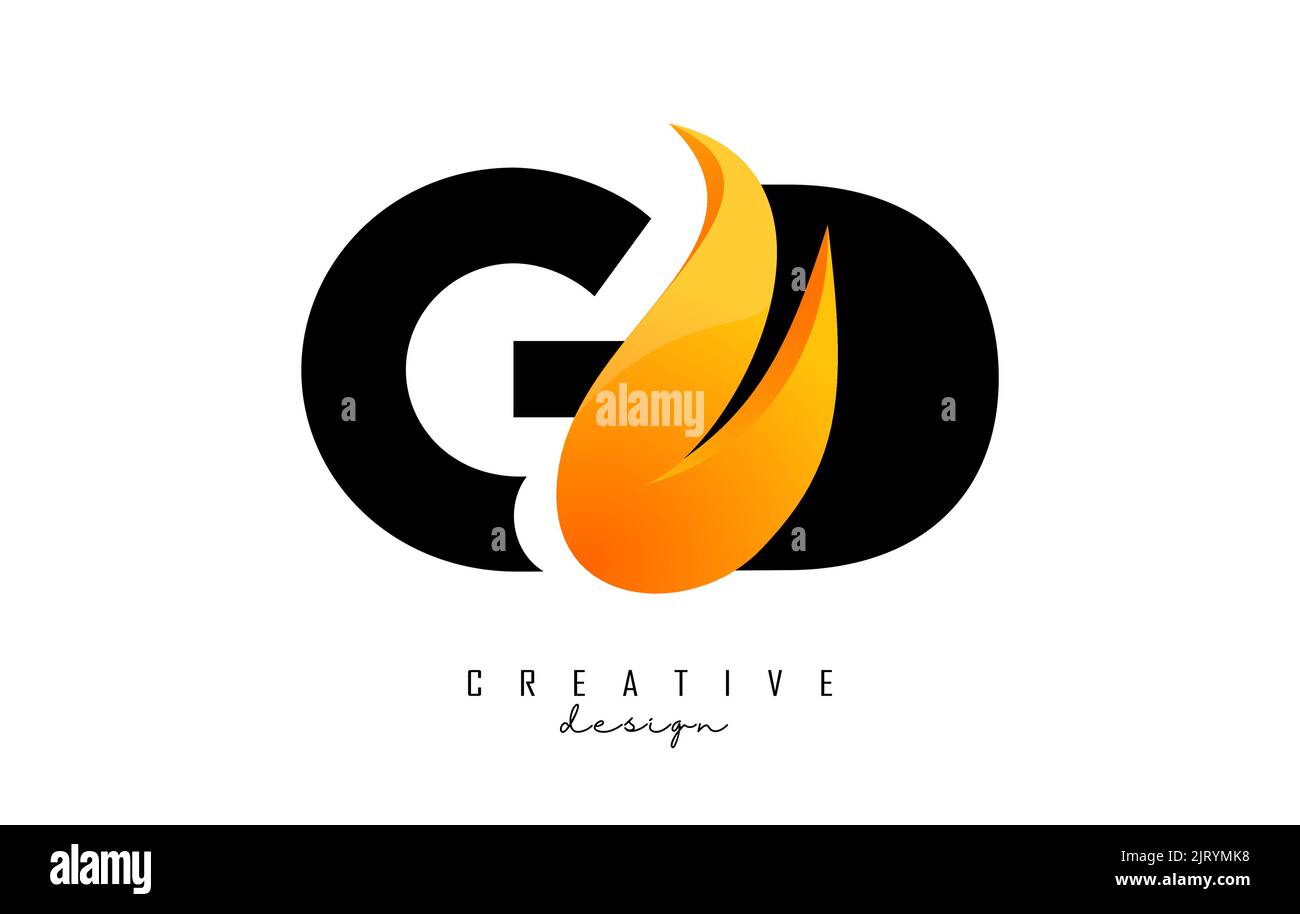 Vector illustration of abstract letters GD g d with fire flames and ...