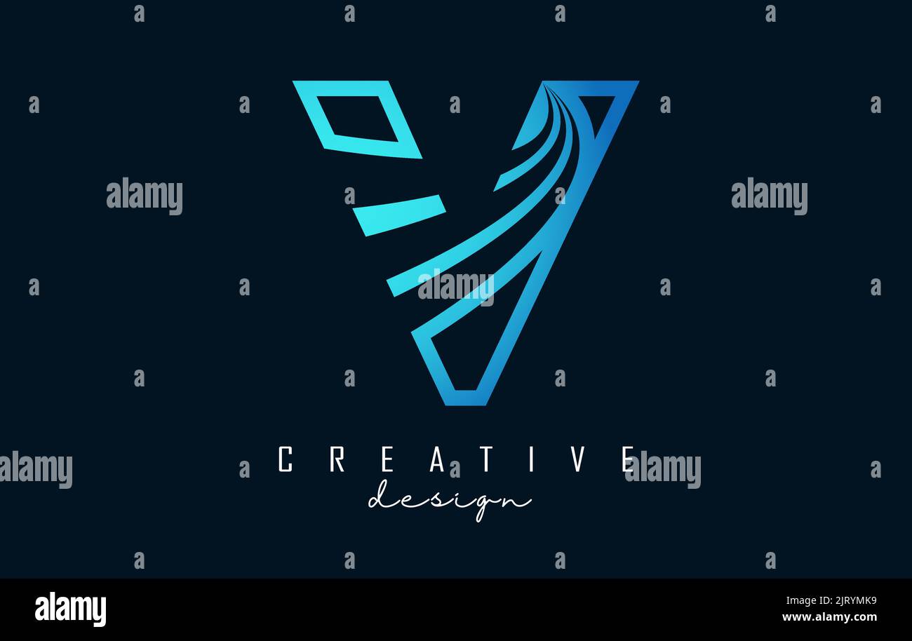 Outline Creative letter V logo with leading lines and road concept ...