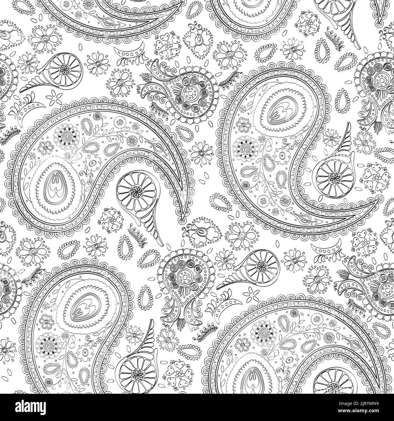 Vector paisley, doodle seamless pattern over white Stock Photo - Alamy