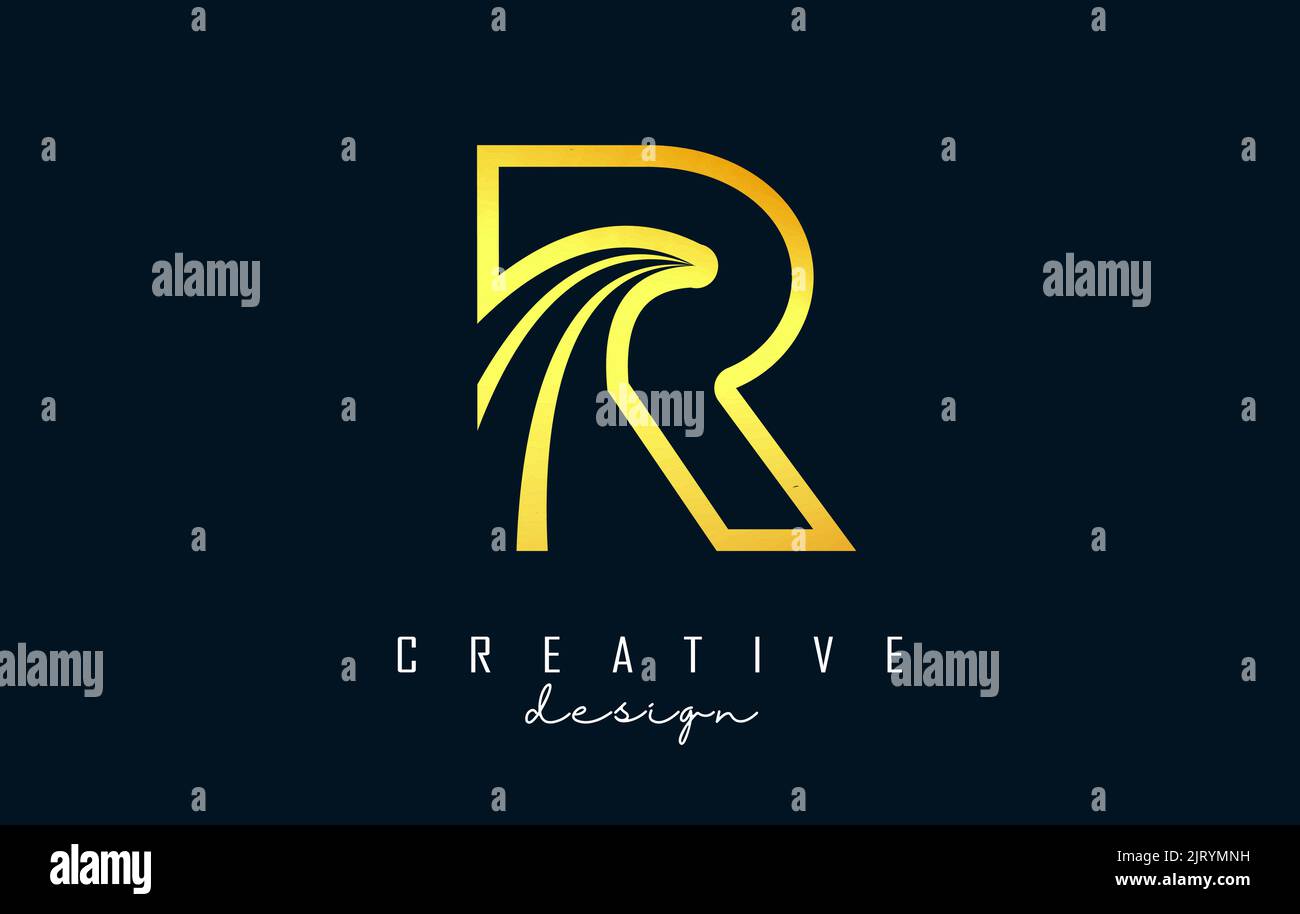 Golden Outline Creative letter R logo with leading lines and road ...