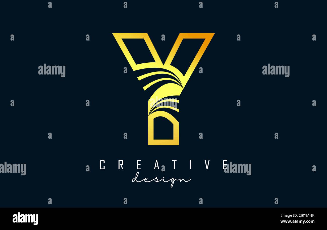 Golden Outline Creative letter Y logo with leading lines and road ...