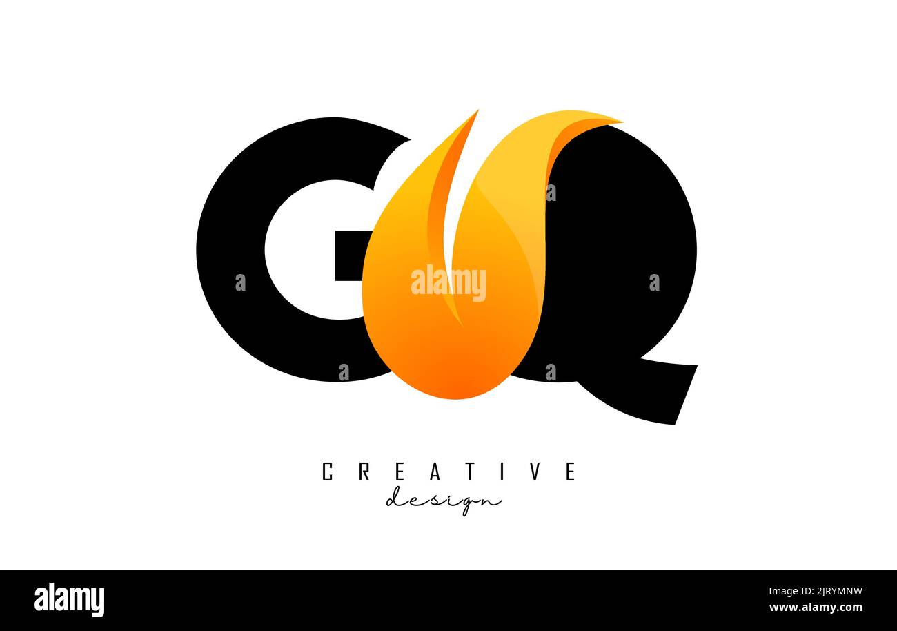 Vector illustration of abstract letters GQ g q with fire flames and ...