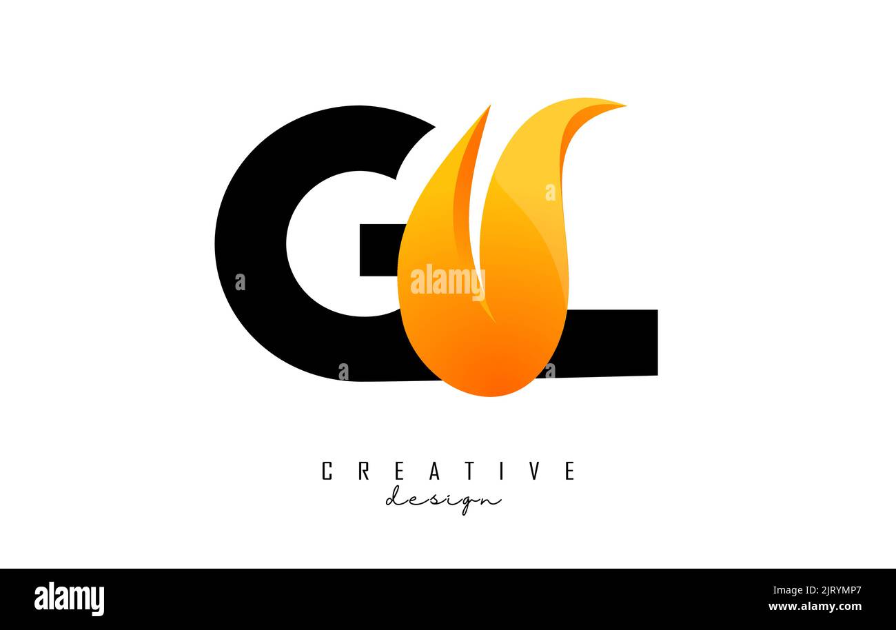 Vector illustration of abstract letters GL g l with fire flames and ...
