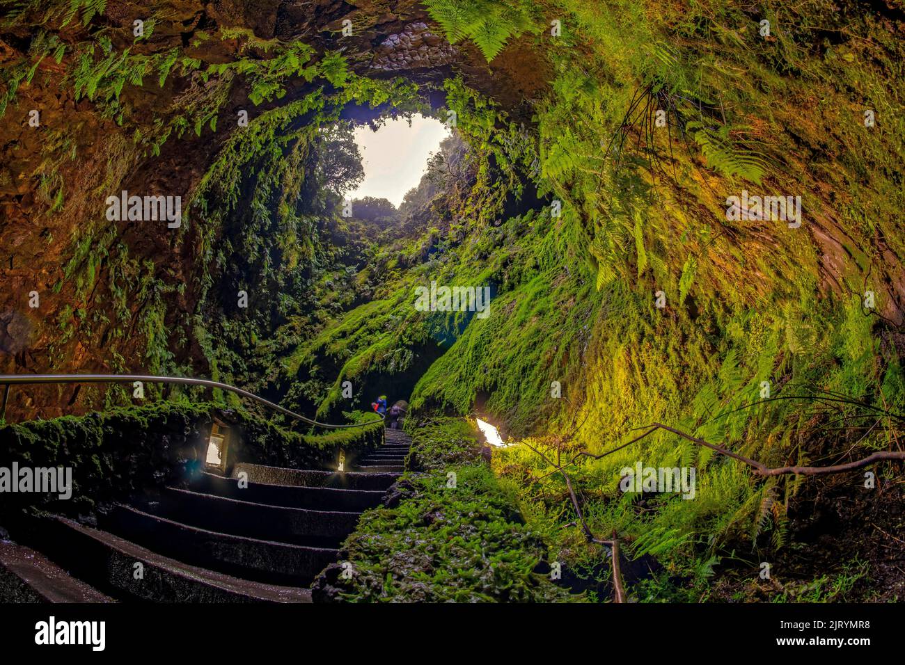 Inside the volcanic vent Algar do carvao Azores Terceira Portugal Stock ...