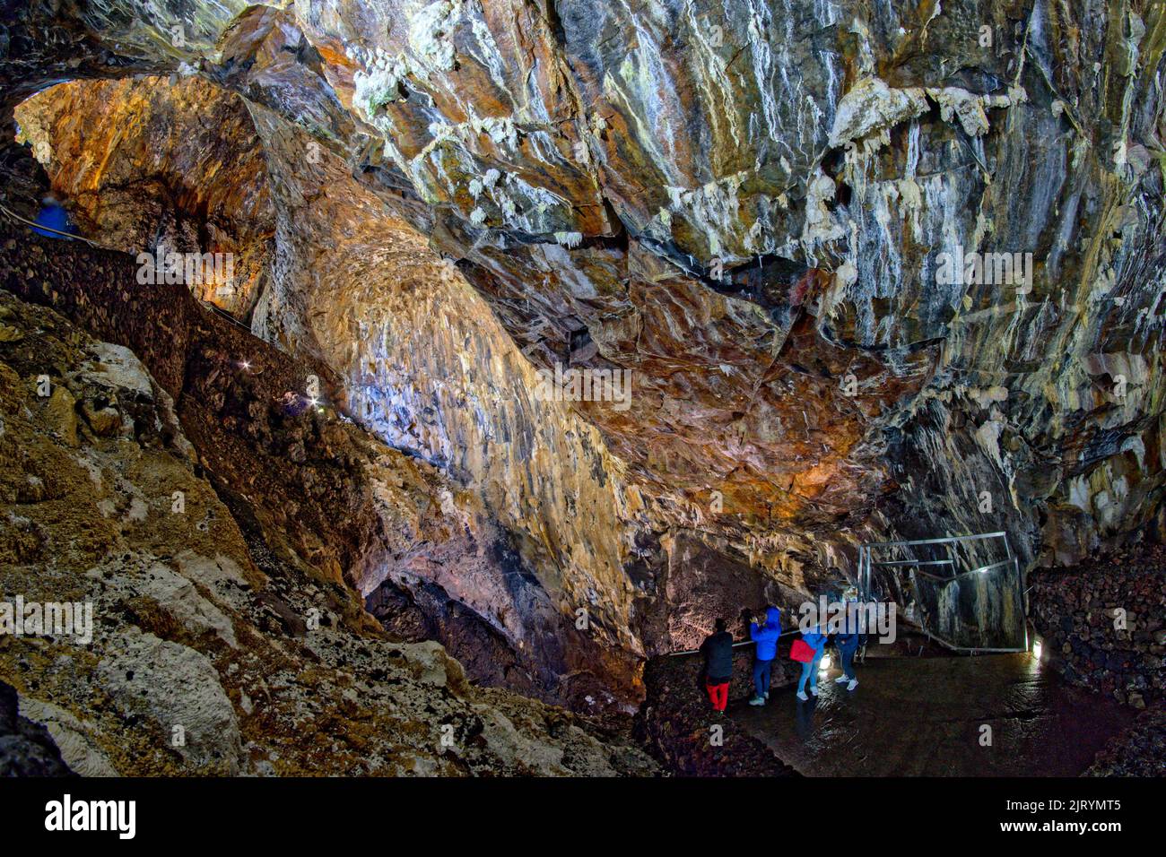 Inside the volcanic vent Algar do carvao Azores Terceira Portugal Stock ...
