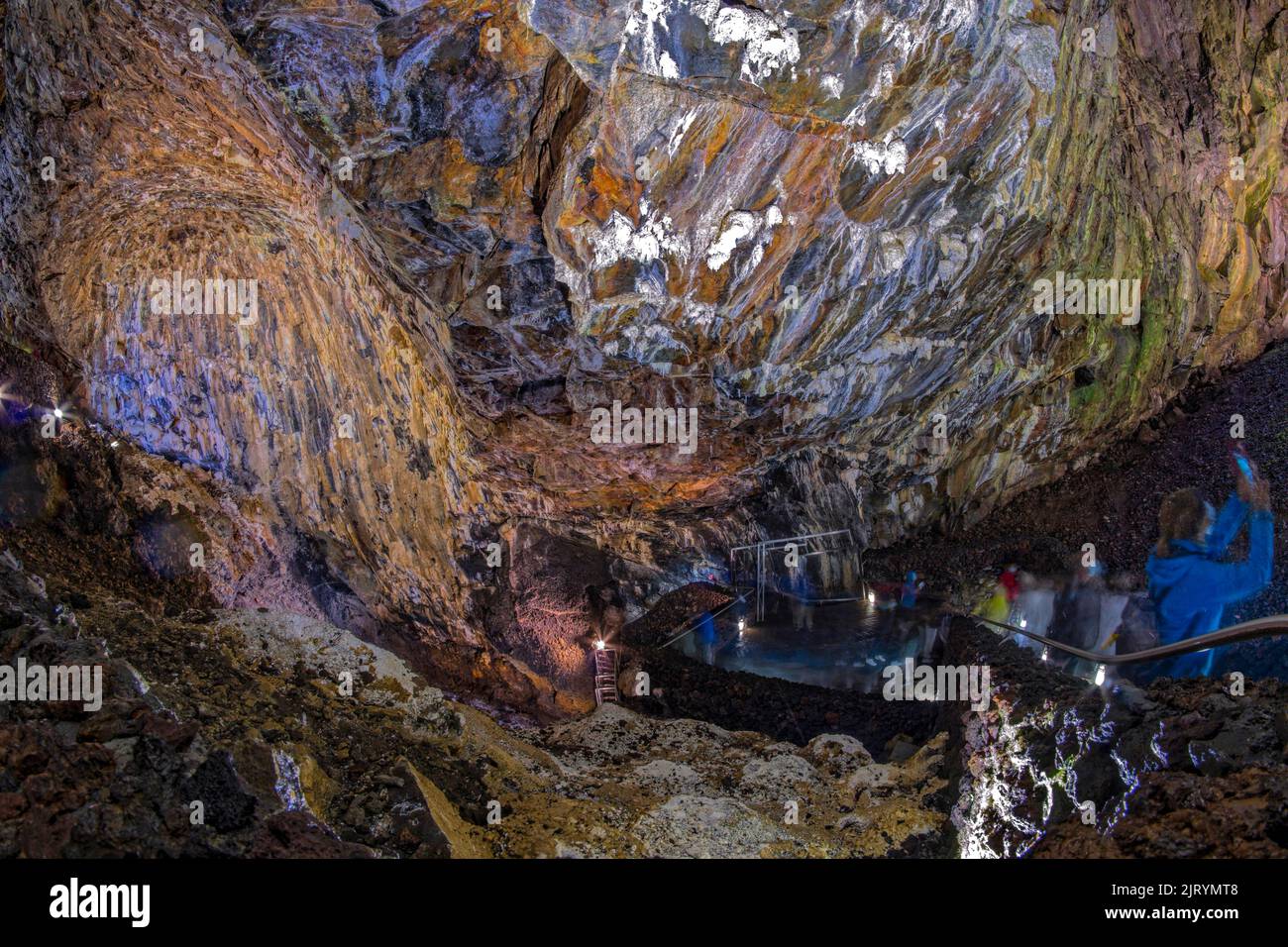 Inside the volcanic vent Algar do carvao Azores Terceira Portugal Stock ...