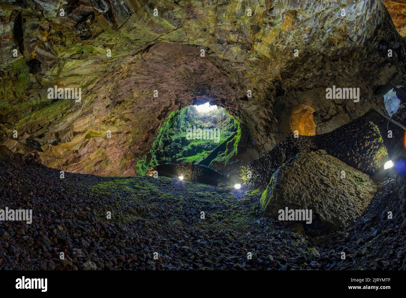 Inside the volcanic vent Algar do carvao Azores Terceira Portugal Stock ...