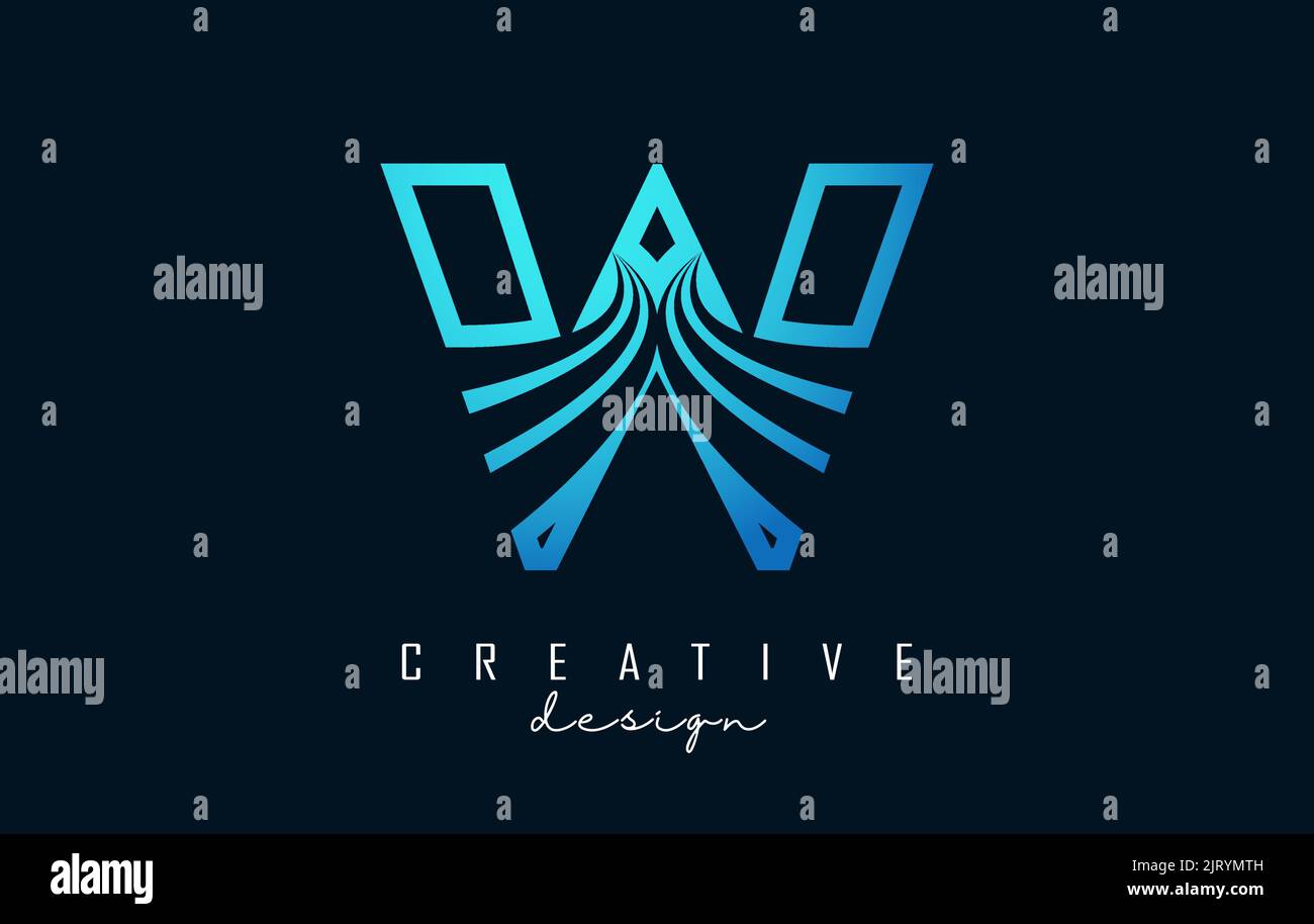 Outline Creative letter W logo with leading lines and road concept ...