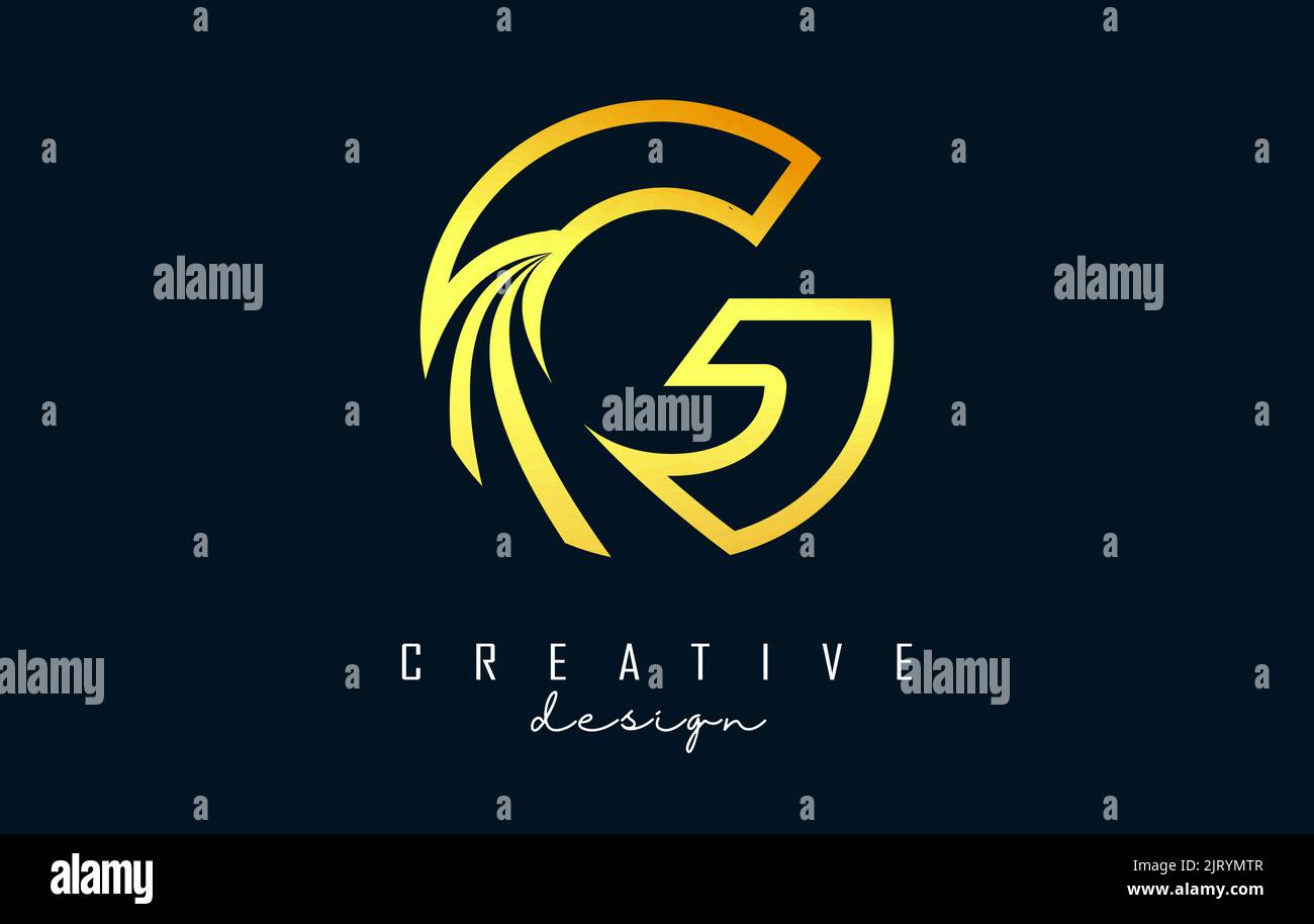 Golden Outline Creative letter G logo with leading lines and road ...
