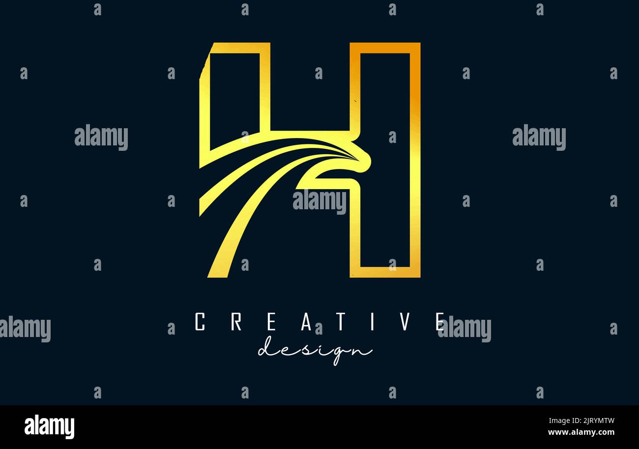 Golden Outline Creative letter H logo with leading lines and road ...