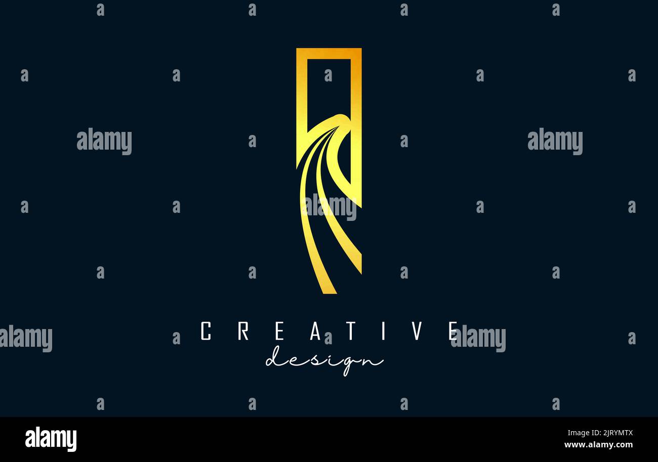Golden Outline Creative letter i logo with leading lines and road ...
