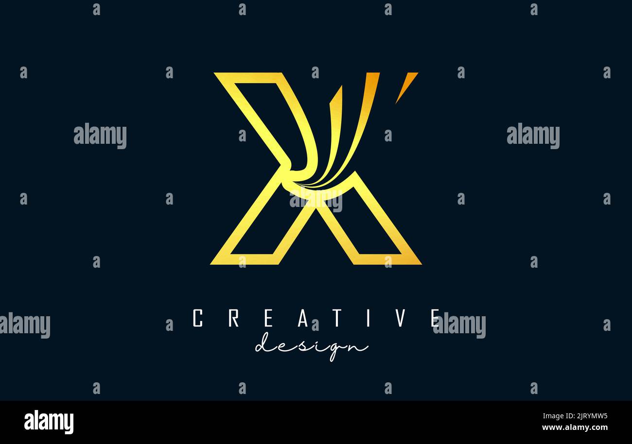 Golden Outline Creative letter X logo with leading lines and road ...