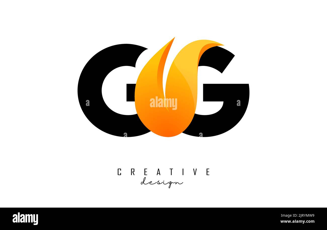 Vector illustration of abstract letters GG g with fire flames and ...
