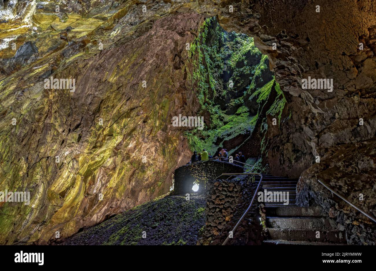 Inside the volcanic vent Algar do carvao Azores Terceira Portugal Stock ...