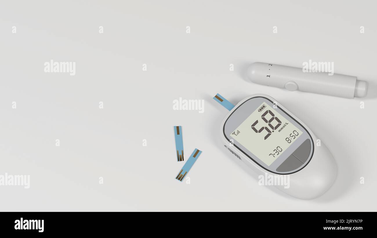 The digital white glucometer tools - diabetes home testing kit isolated ...