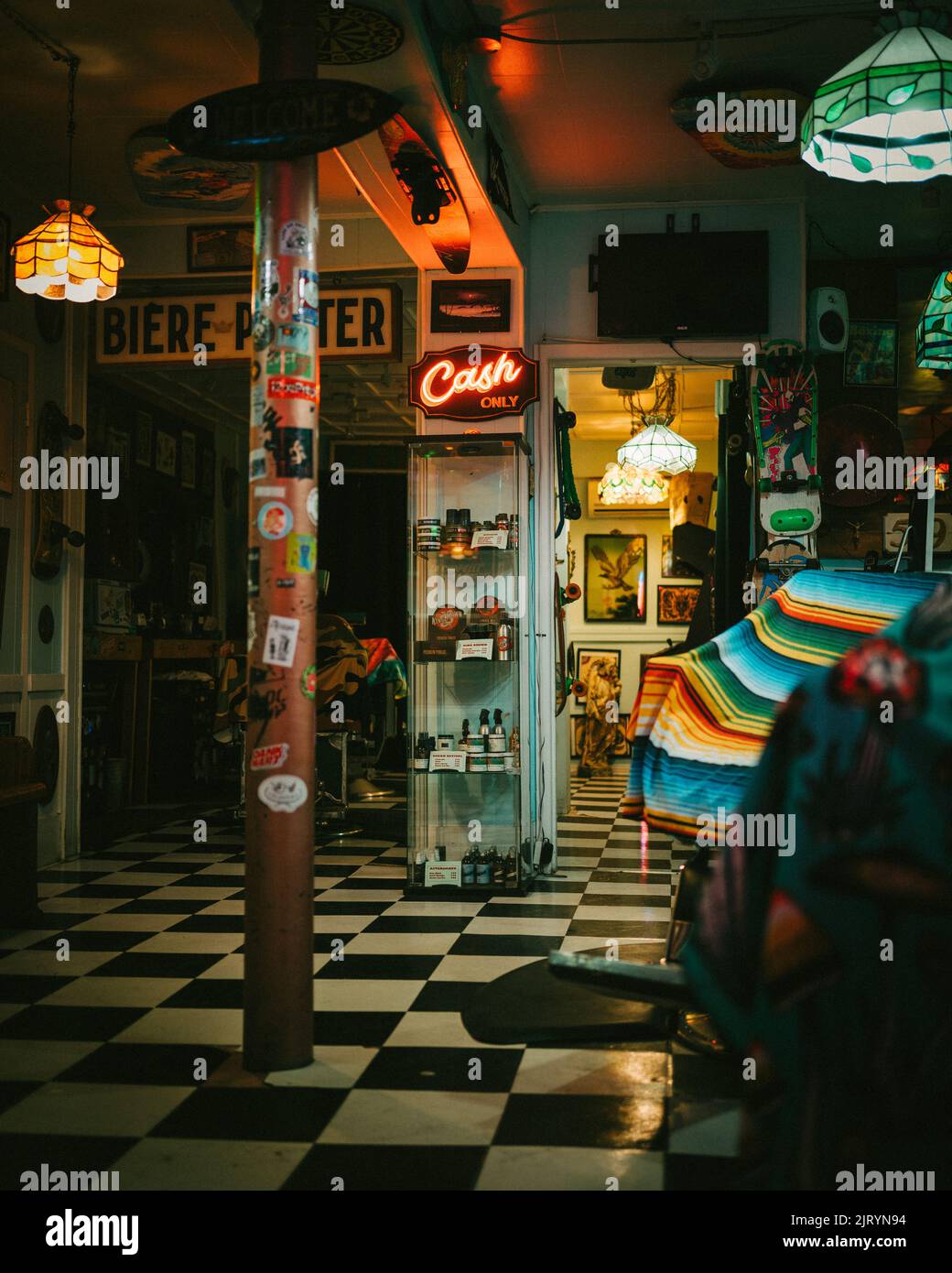 Interior of the La Chapelle Barbiers barber shop, Le Plateau-Mont-Royal ...