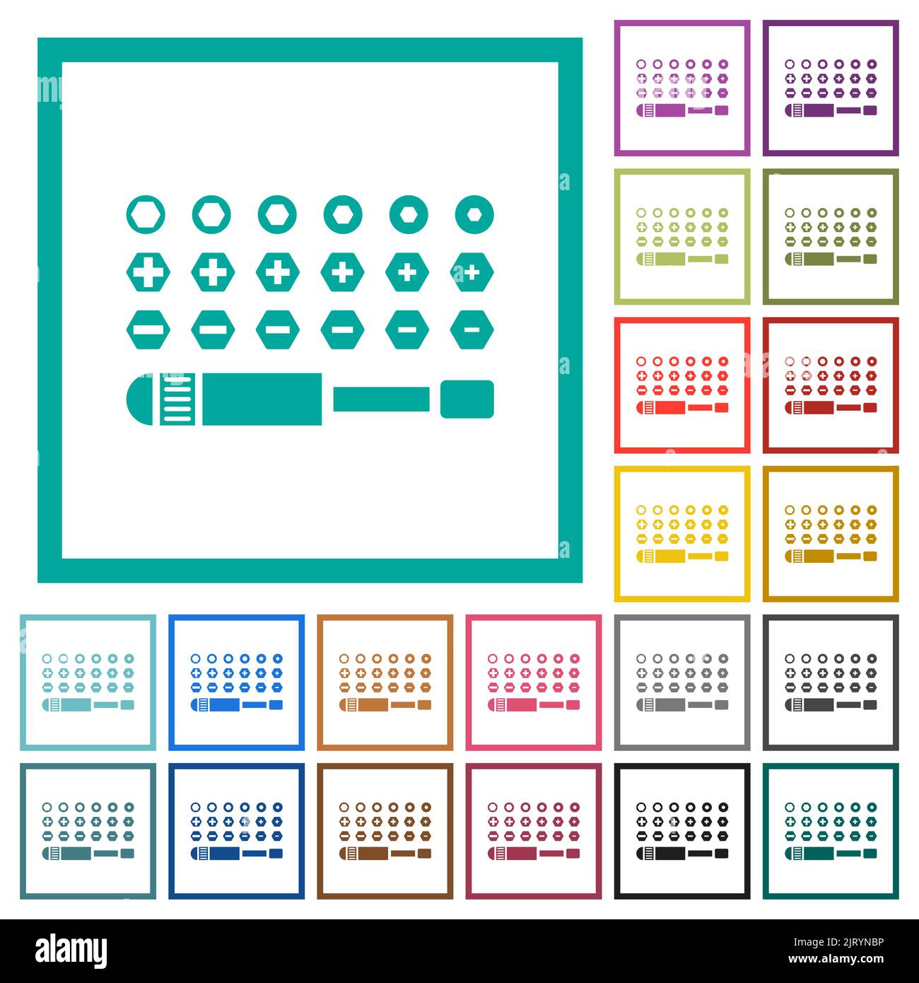 Set of screwdriver bits flat color icons with quadrant frames on white ...