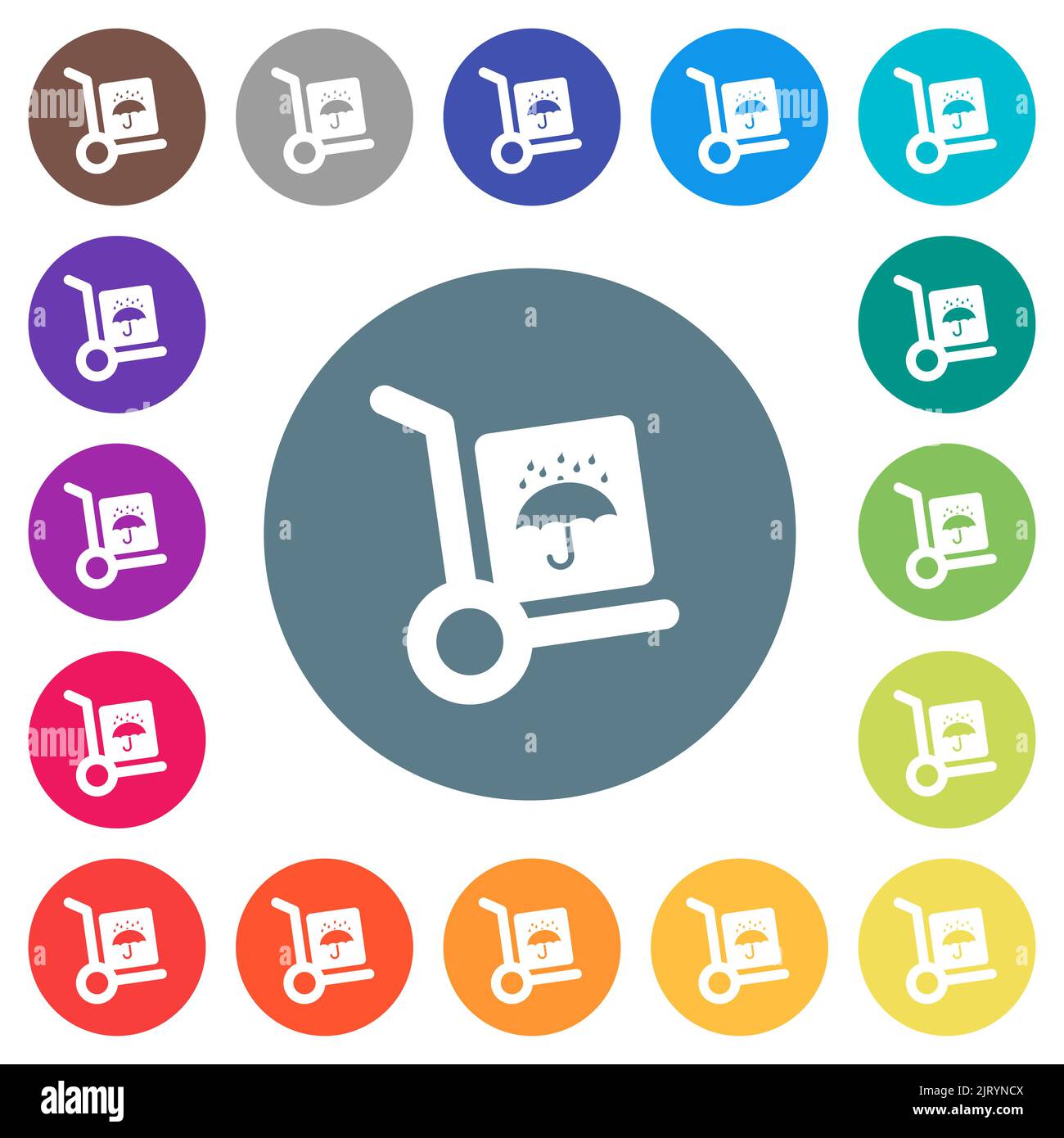 Not waterproof parcel delivery solid flat white icons on round color ...