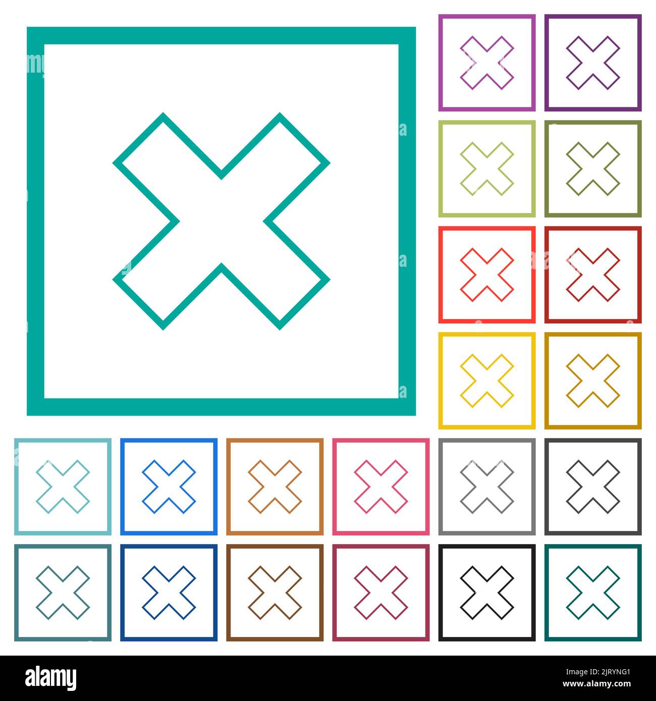 Cancel outline flat color icons with quadrant frames on white ...