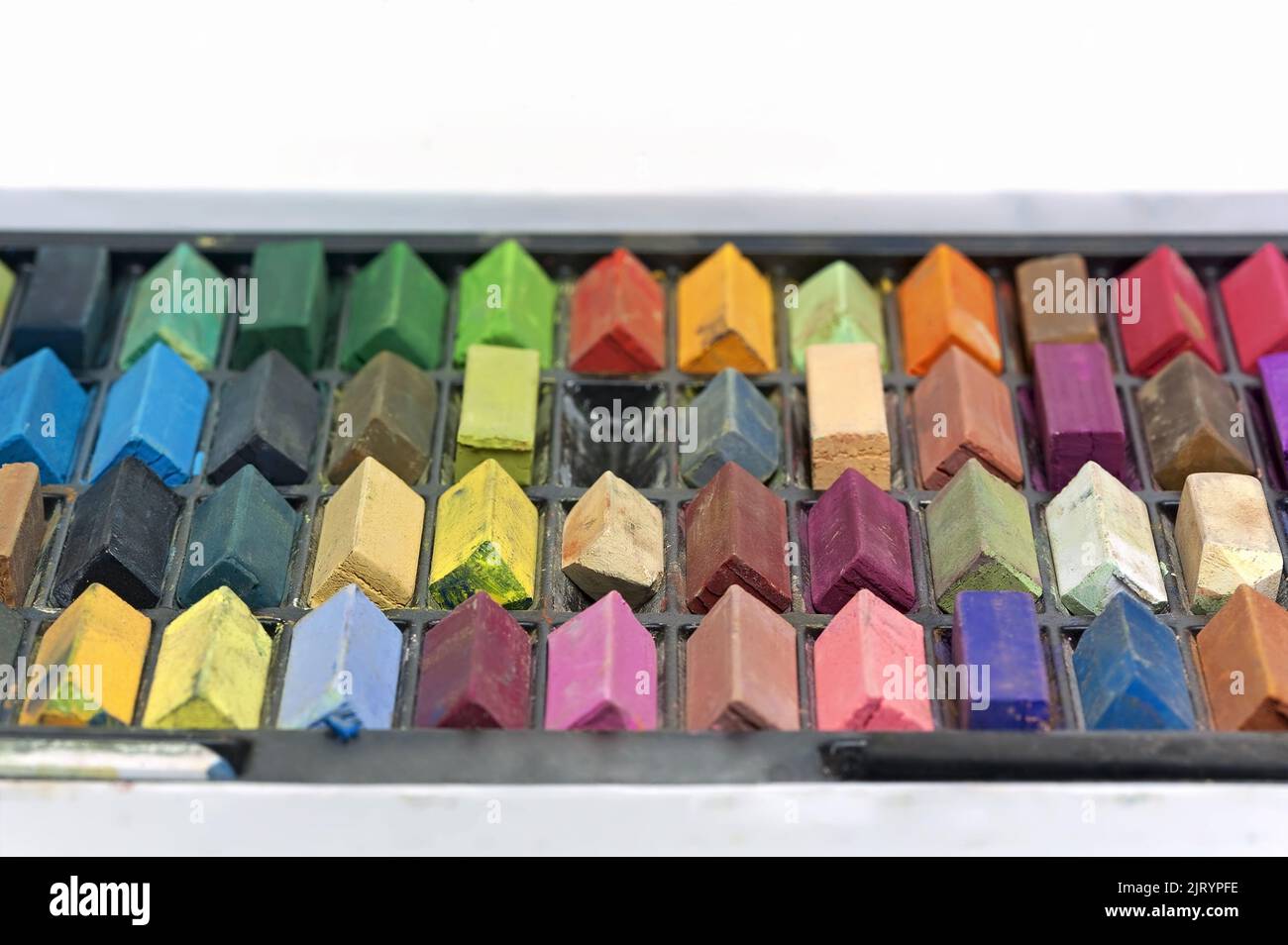 Box with large color range of soft pastel sticks Stock Photo - Alamy
