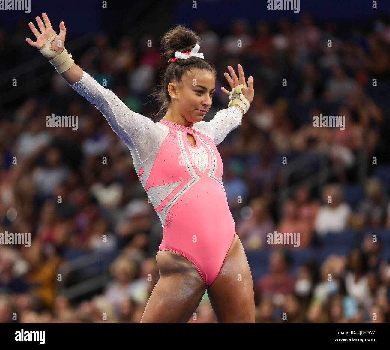 August 21, 2022: Addison Fatta of Prestige Gym competes on the floor ...