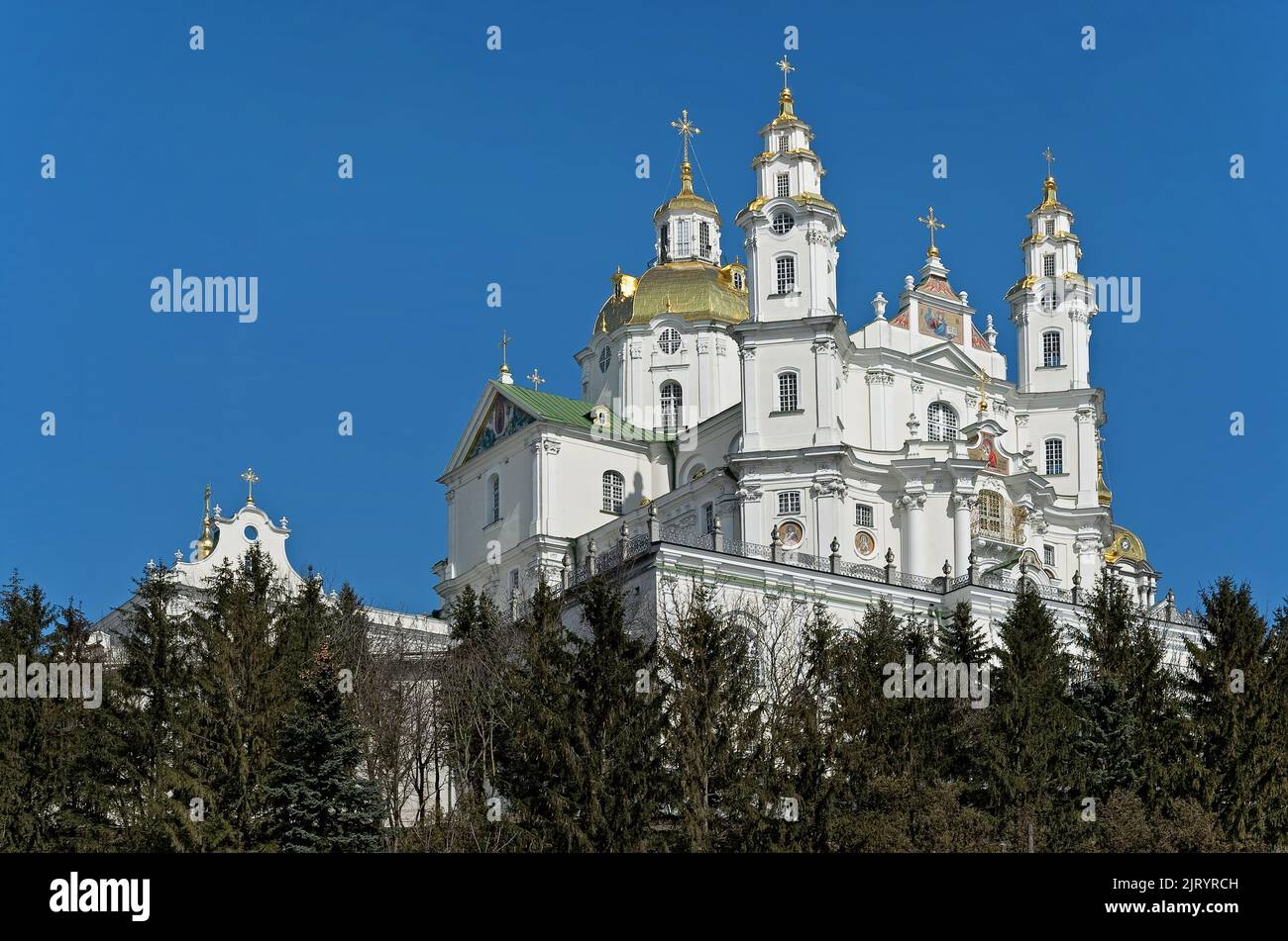 Dormition Cathedral of Holy Dormition Pochayiv Lavra, Ukraine seen over ...