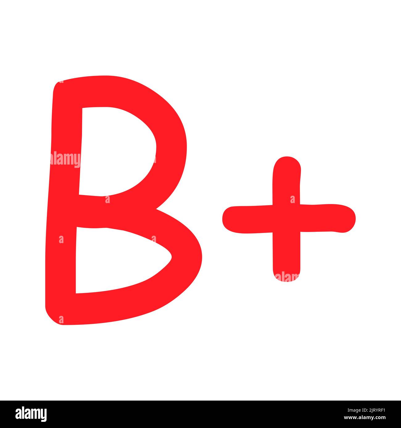 Grade result B plus. Hand drawn icon in red color. Test exam mark ...