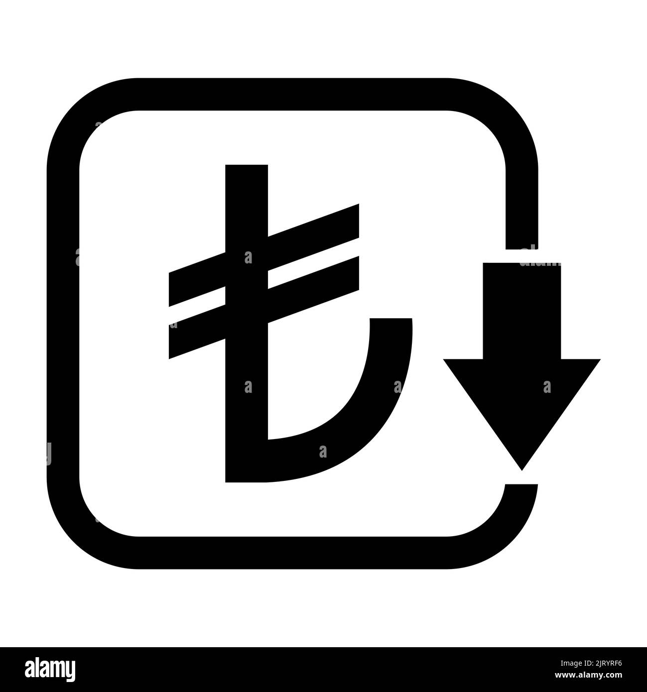 Cost reduction- decrease turkish lira icon. Vector symbol isolated on ...