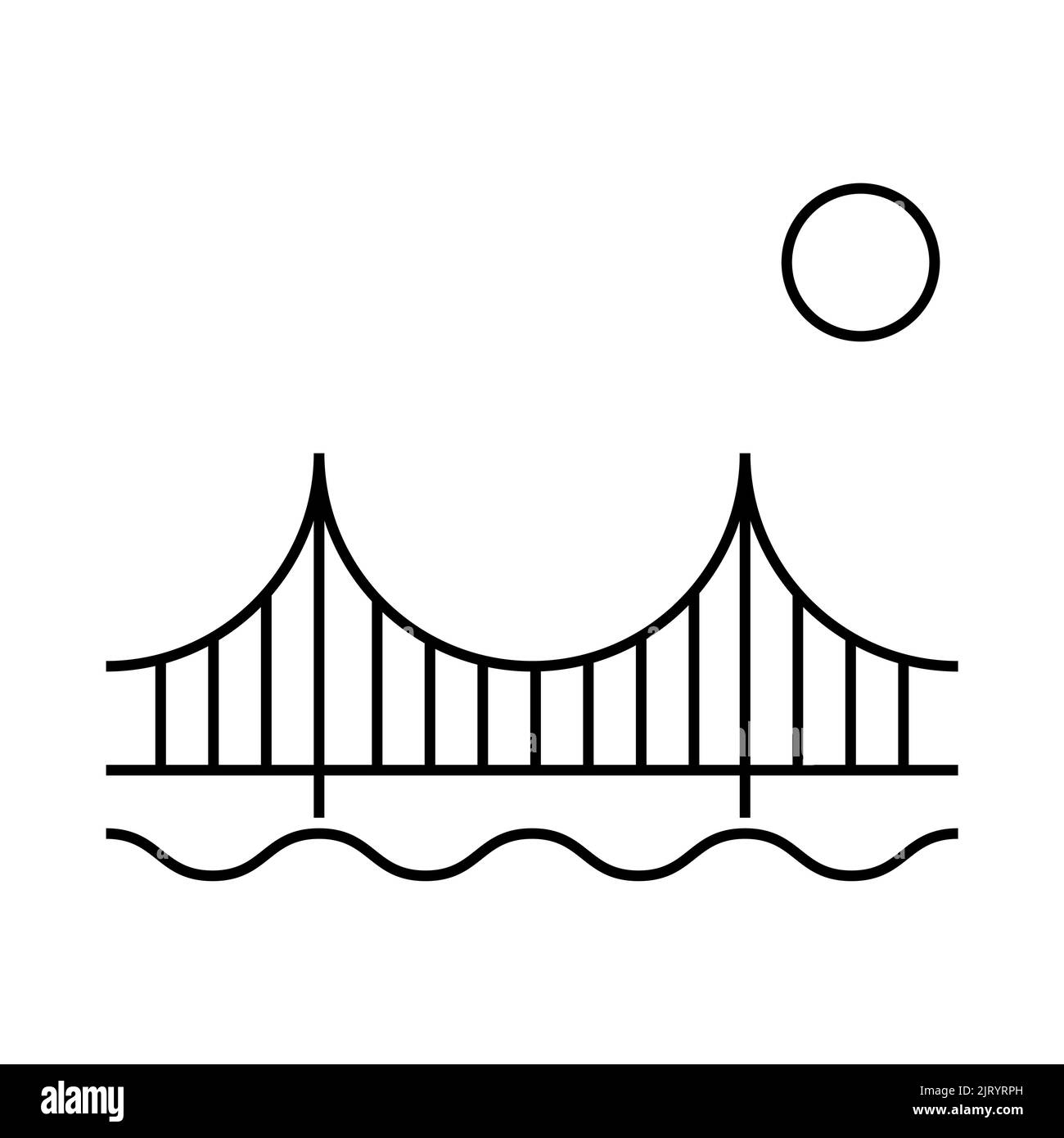 Silhouette bridge icon, urban architecture design, travel line ...