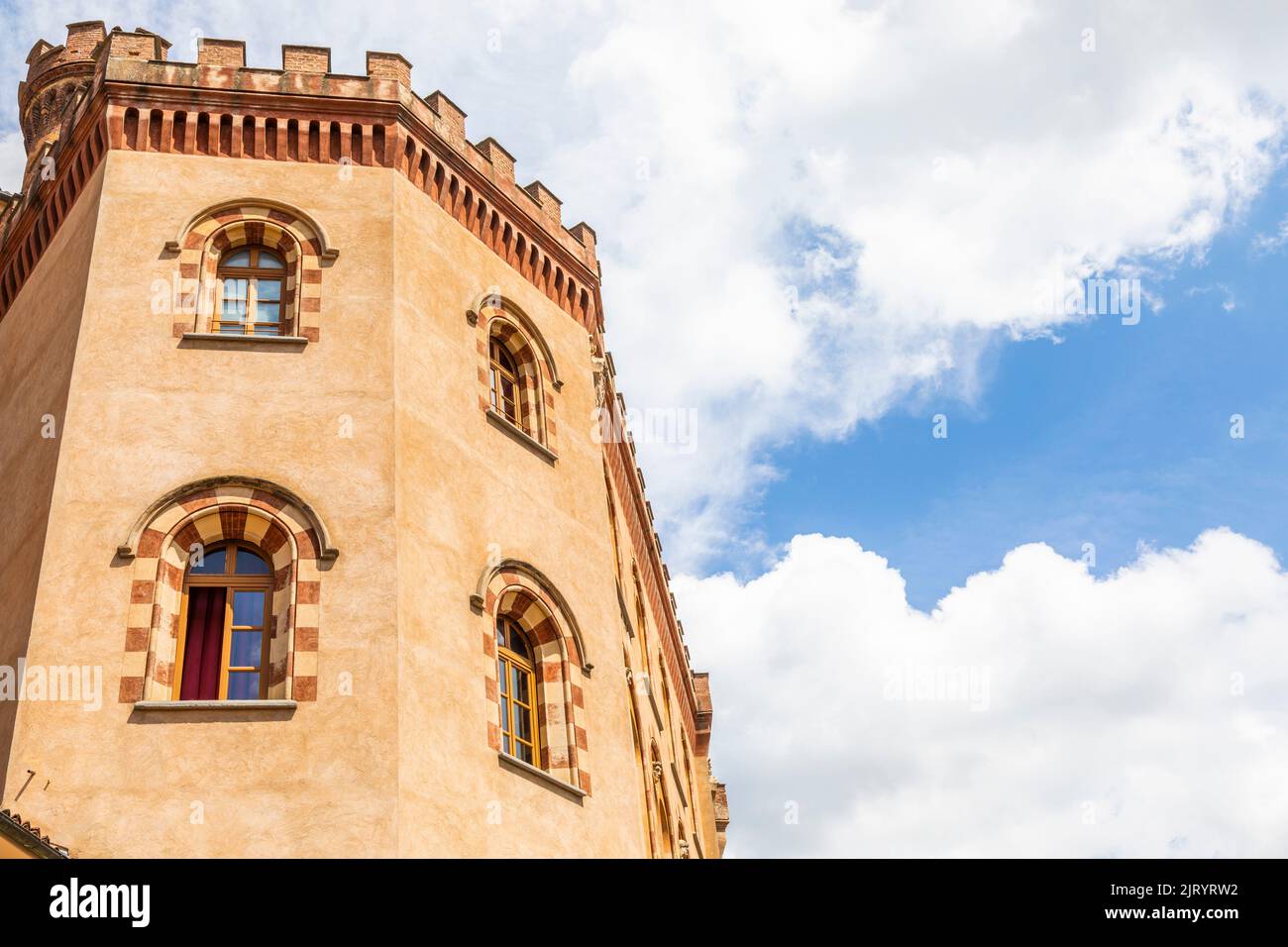 Barolo, Italy - Circa August 2021: Barolo castle. The Barolo village is ...