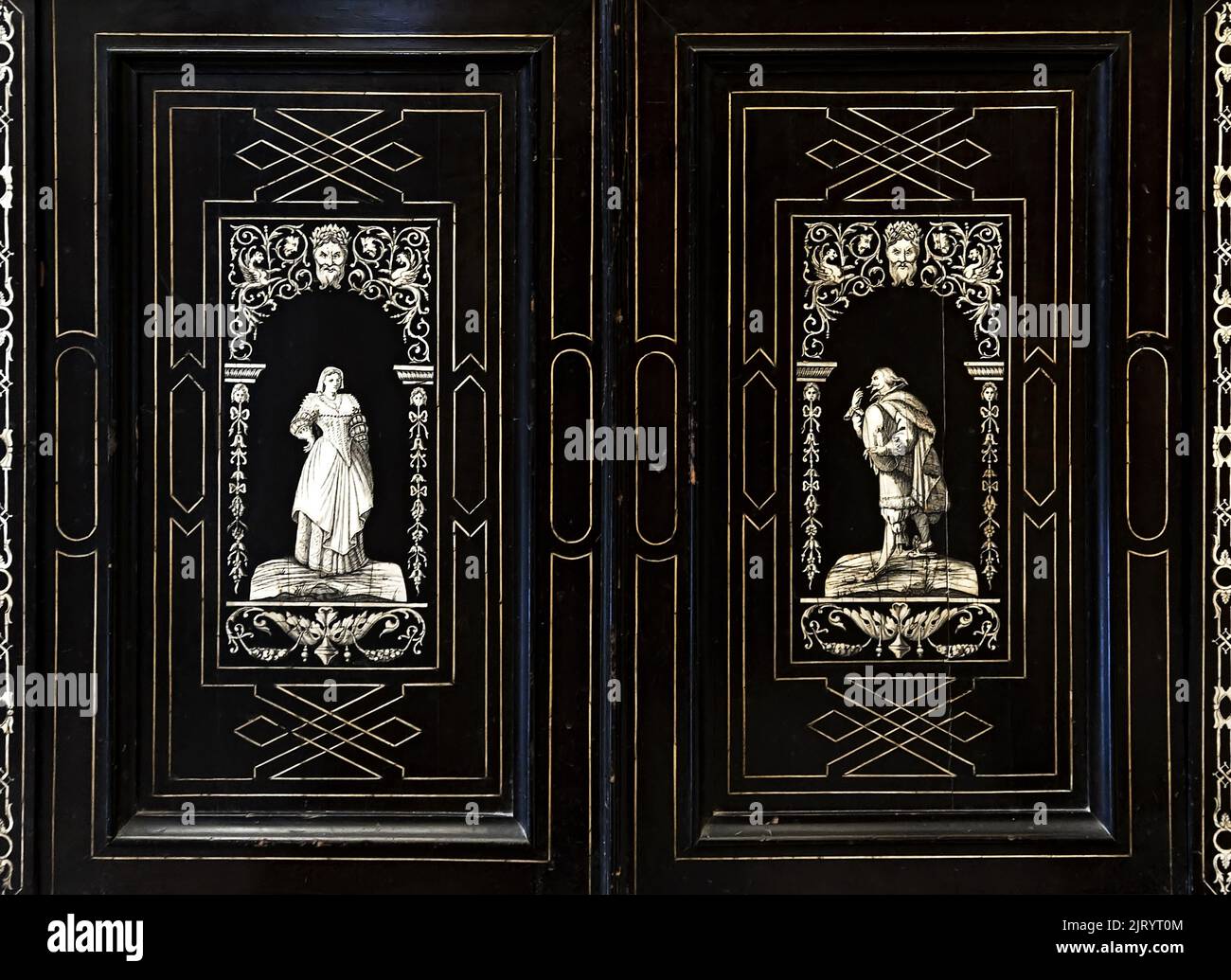 Wood doors decorated with shell inlay Stock Photo - Alamy